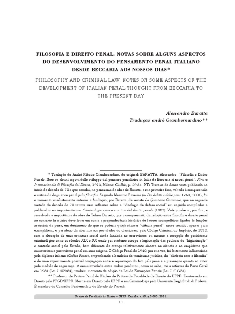 Alessandro Baratta - Filosofia Do Direito Penal Italiano | PDF ...