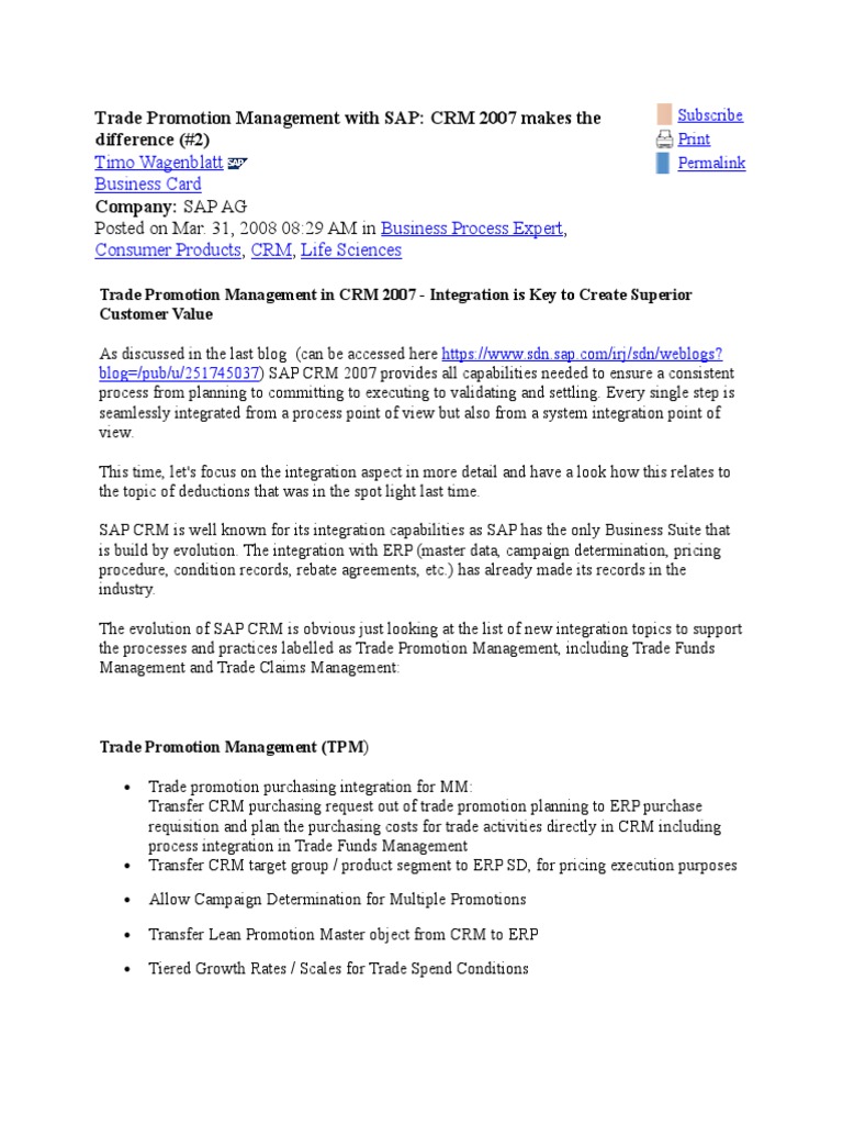 Trade Promotion Management With SAP2007 | Download Free PDF | Computing ...