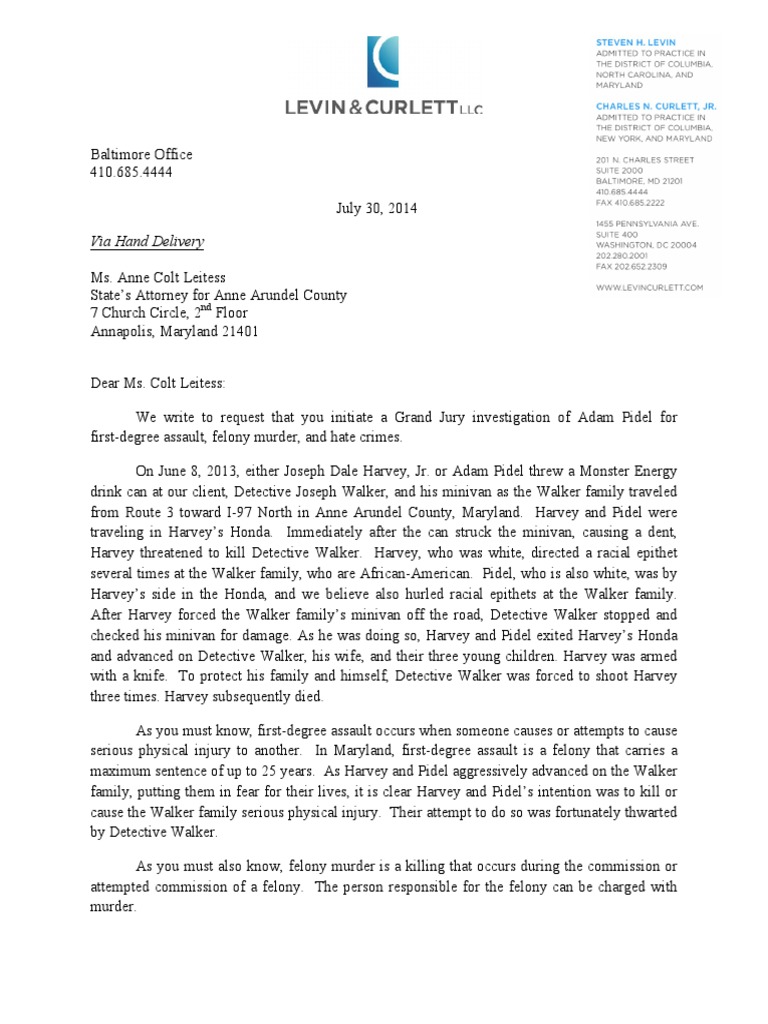 Det. Joseph Walker Letter Seeking Investigation | PDF | Assault ...