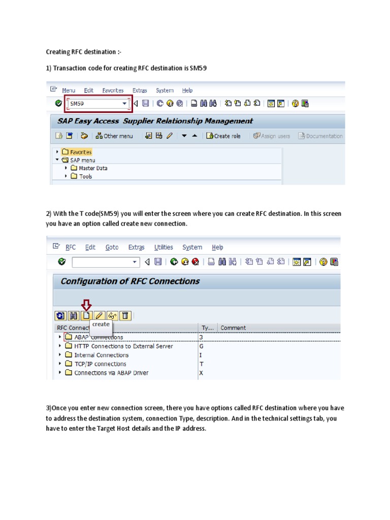 Creating RFC Destinations in SAP | PDF