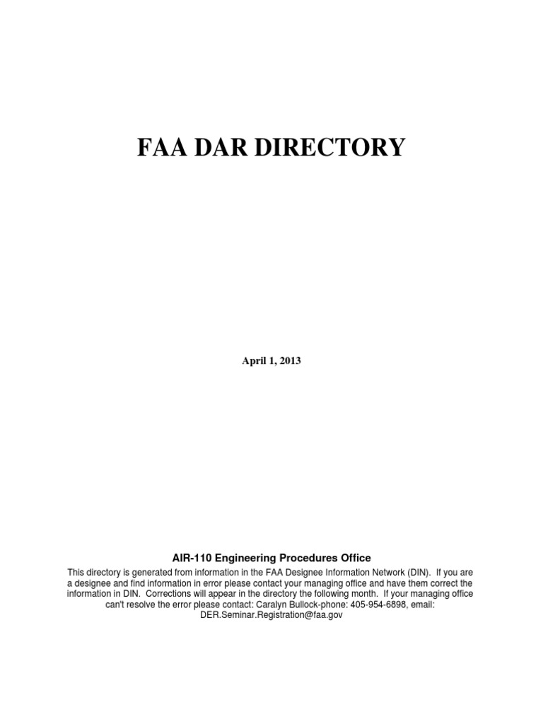 FAA DAR Directory Overview 2013 | PDF | Fixed Wing Aircraft | Aircraft