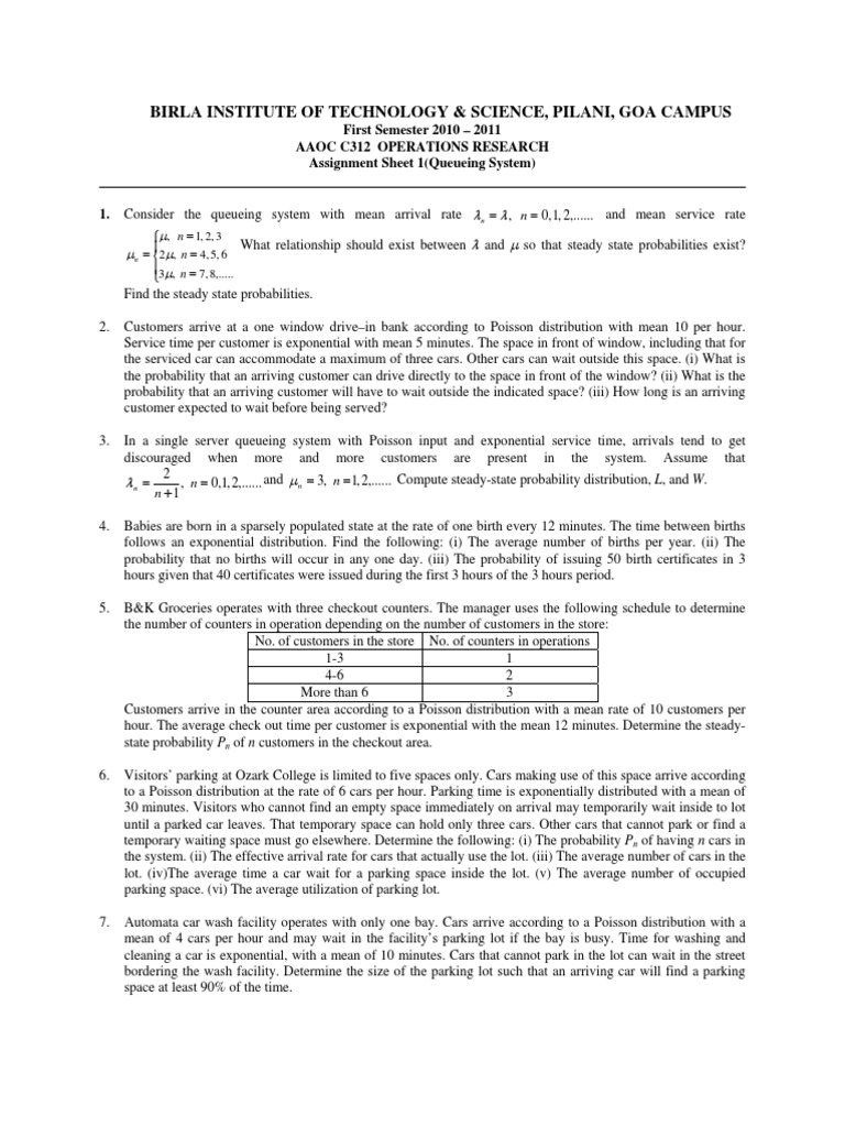 Operations Research Assignment on Queueing Systems | PDF | Poisson ...