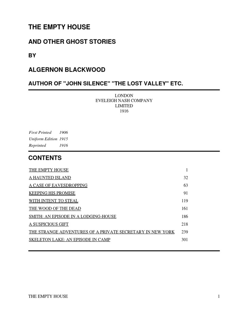 The Empty House and Other Ghost Stories by Blackwood, Algernon, 1869 ...
