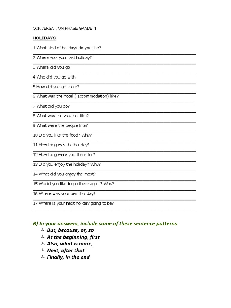 Grade 4 Conversation Questions Guide | PDF