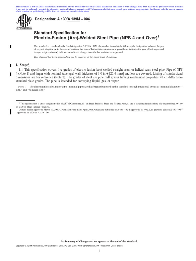 Astm A 139 - A 139M - 00 QTEZOS9BMTM5TS1SRUQ - PDF | PDF | Pipe (Fluid ...
