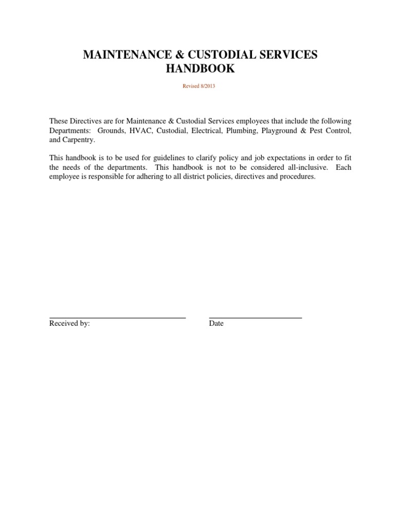 Maintenance & Custodial Services Handbook: Revised 8/2013 | PDF ...