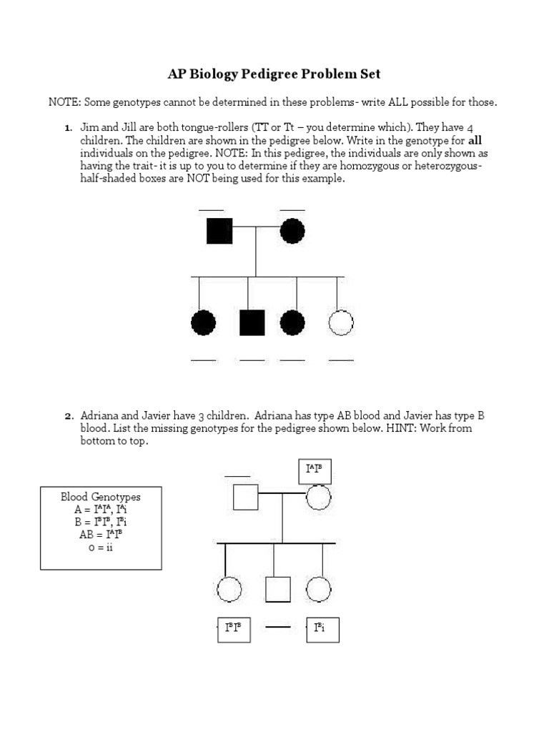 AP Biology Pedigree Problem Set1 | Genetic Disorder | Diseases And ...
