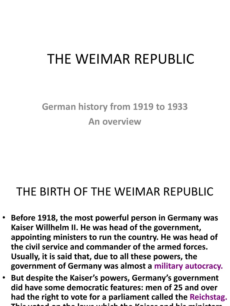 Birth and Challenges of Weimar Republic | PDF | Wilhelm Ii | Weimar ...