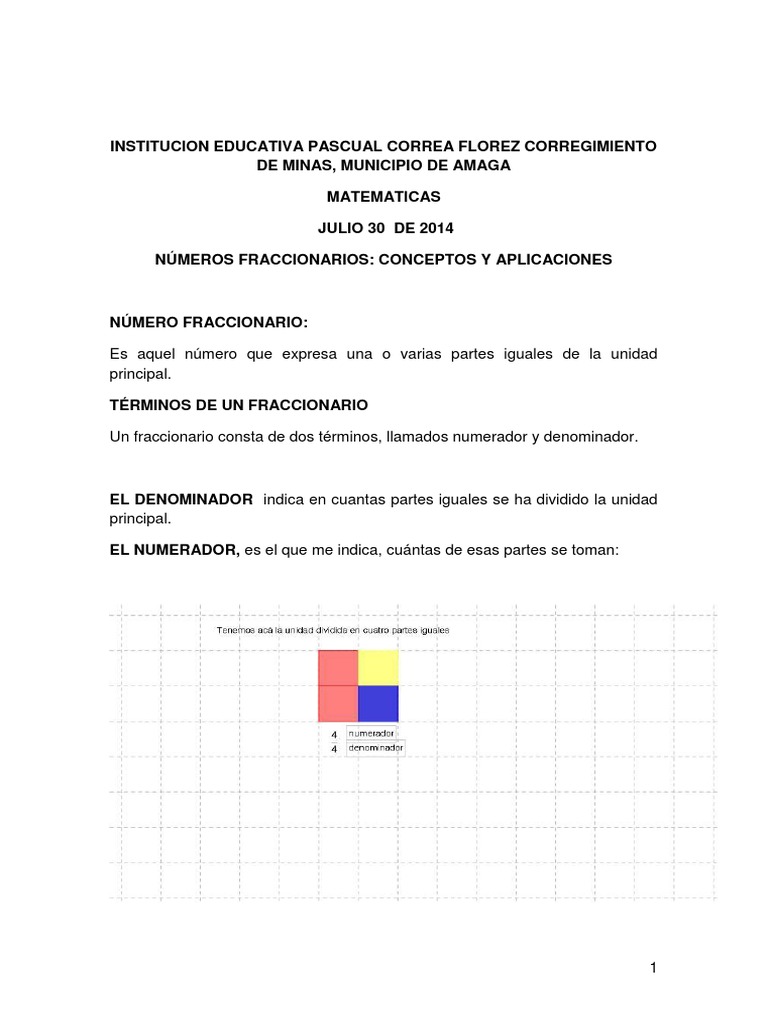 Números Fraccionarios, Conceptos Básicos y Aplicaciones | PDF ...