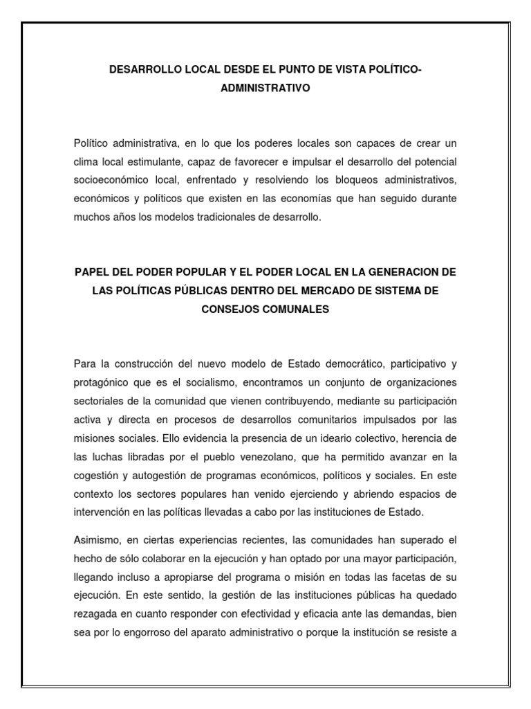 Análisis del papel del poder local y los consejos comunales en la ...