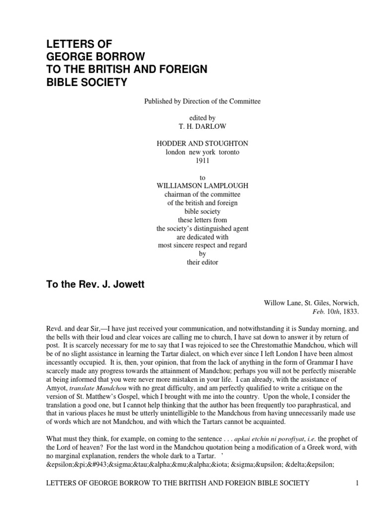 Letters of George Borrow To The British and Foreign Bible Society by ...