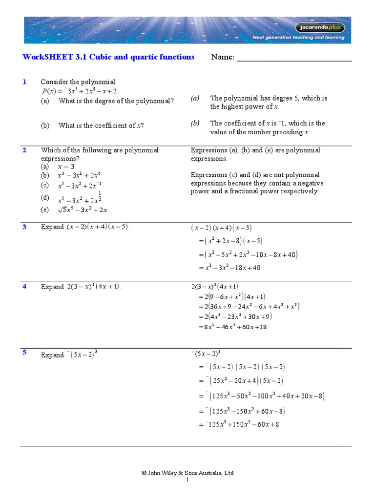 Vce Maths Methods Units 1 And 2 Polynomial Computational Science 
