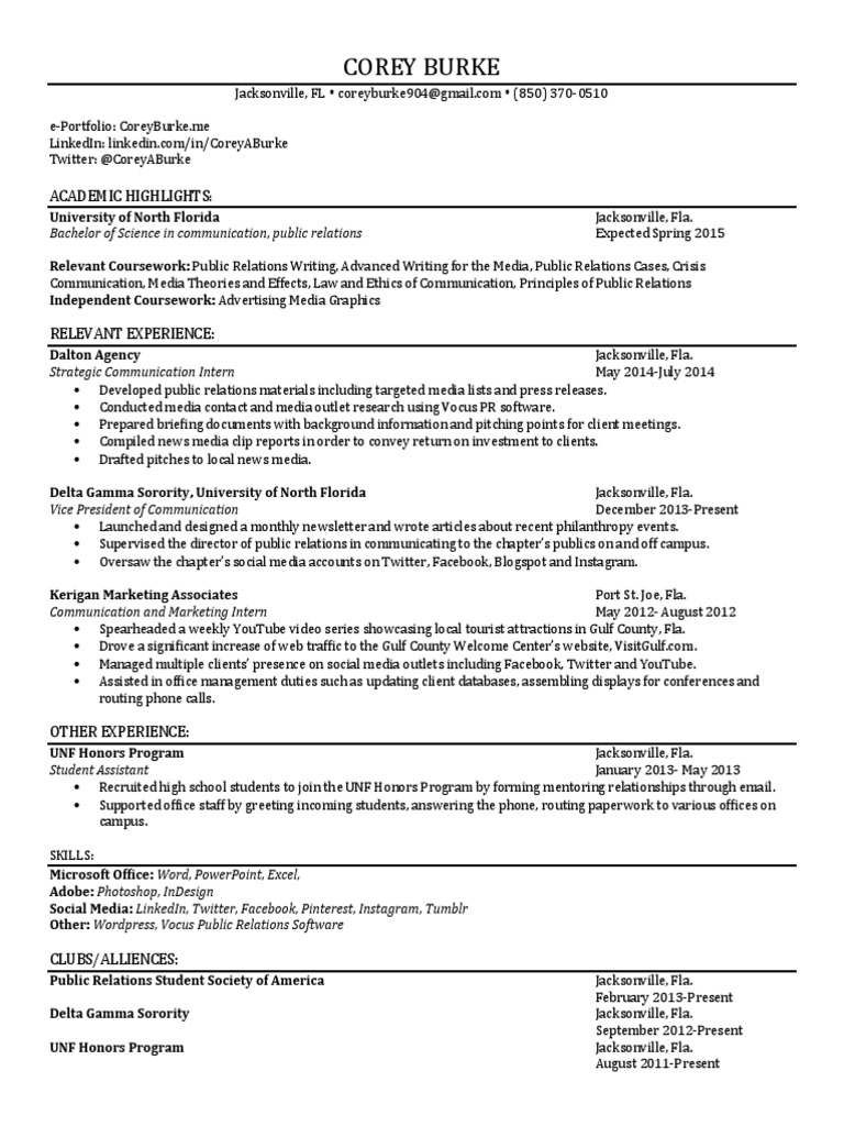 Corey Burke Resume | PDF | Public Relations | Mass Media