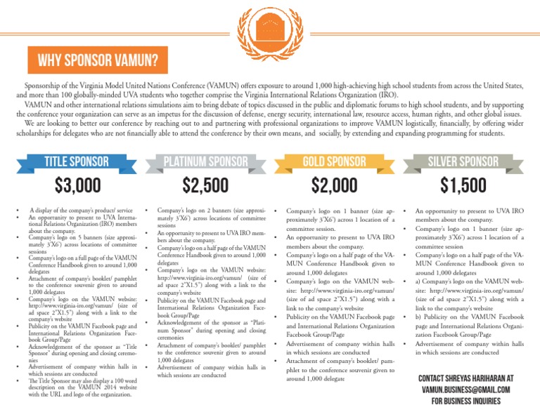 VAMUN National Sponsorship Price List | PDF | University Of Virginia ...