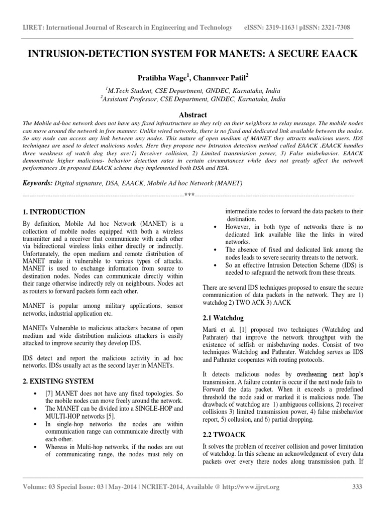 Intrusion-Detection System For Manets A Secure Eaack PDF | PDF | Transmission Control Protocol ...