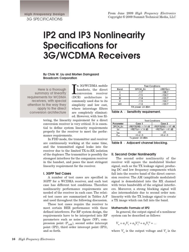 IP2 and IP3 Nonlinearity Specifications For 3G/WCDMA Receivers | PDF ...