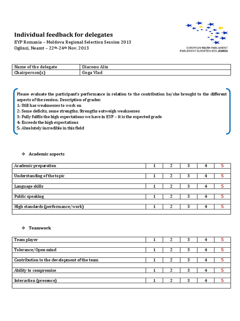 Individual Feedback For Delegates | PDF | Social Psychology | Learning