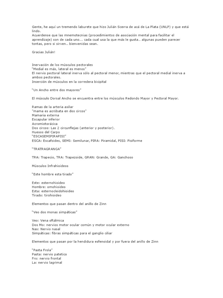 Mnemo Tec Nias | PDF | Sistema musculoesquelético | Articulaciones