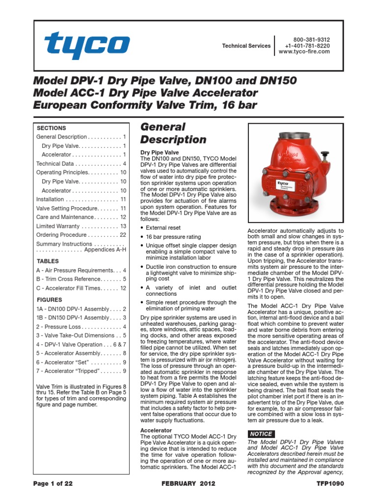 Tyco DPV 1 Tfp1090 | PDF | Fire Sprinkler System | Valve