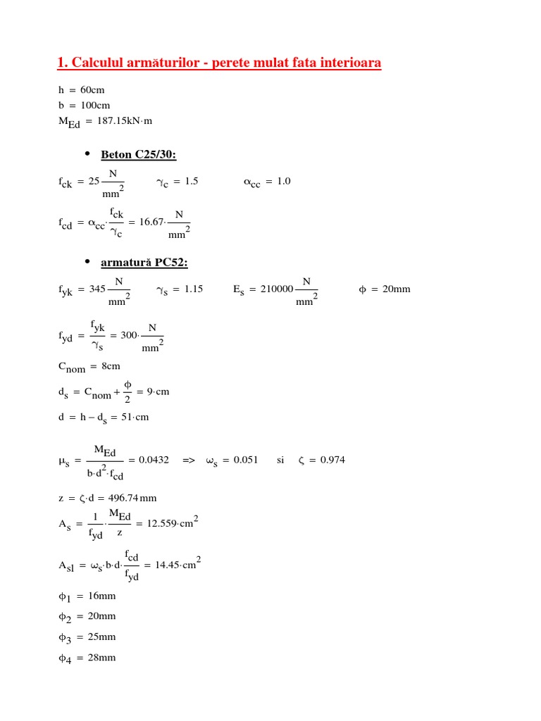 Calculul armăturilor pentru perete mulat | PDF | Teaching Methods ...