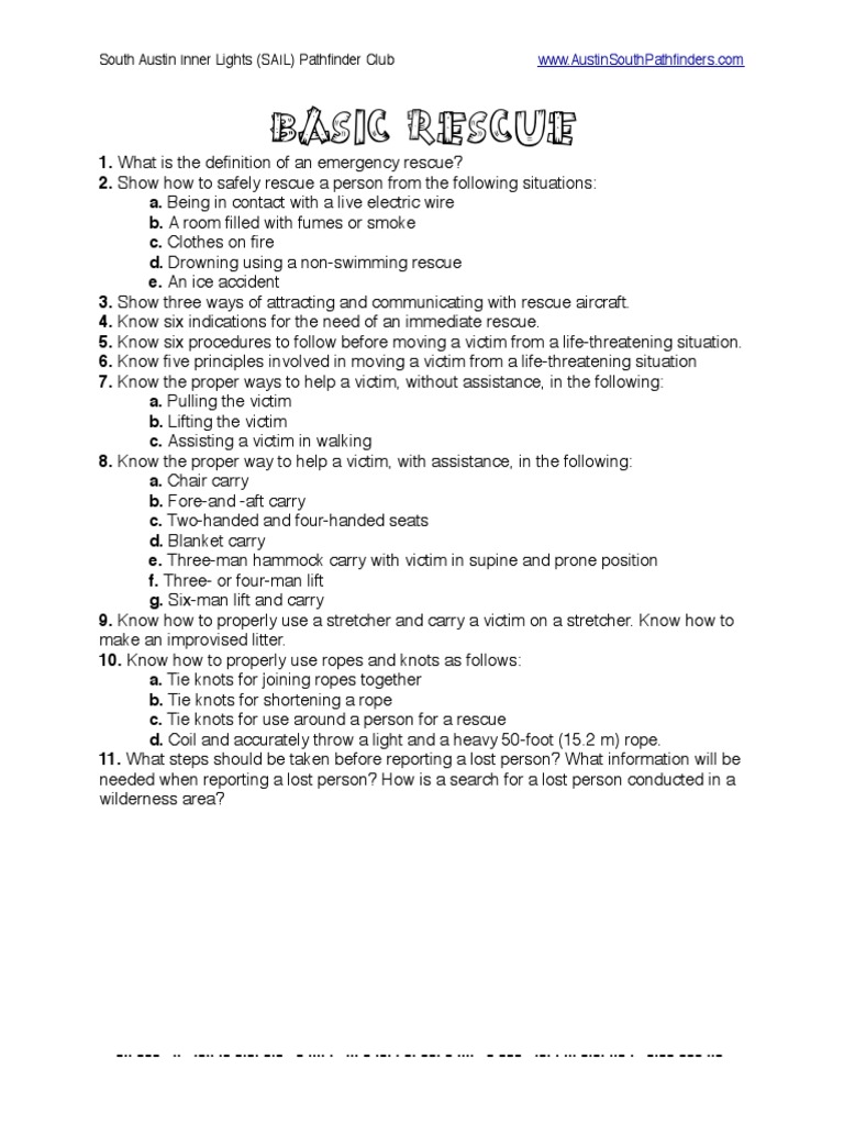 Basic Rescue: South Austin Inner Lights (SAIL) Pathfinder Club | PDF ...