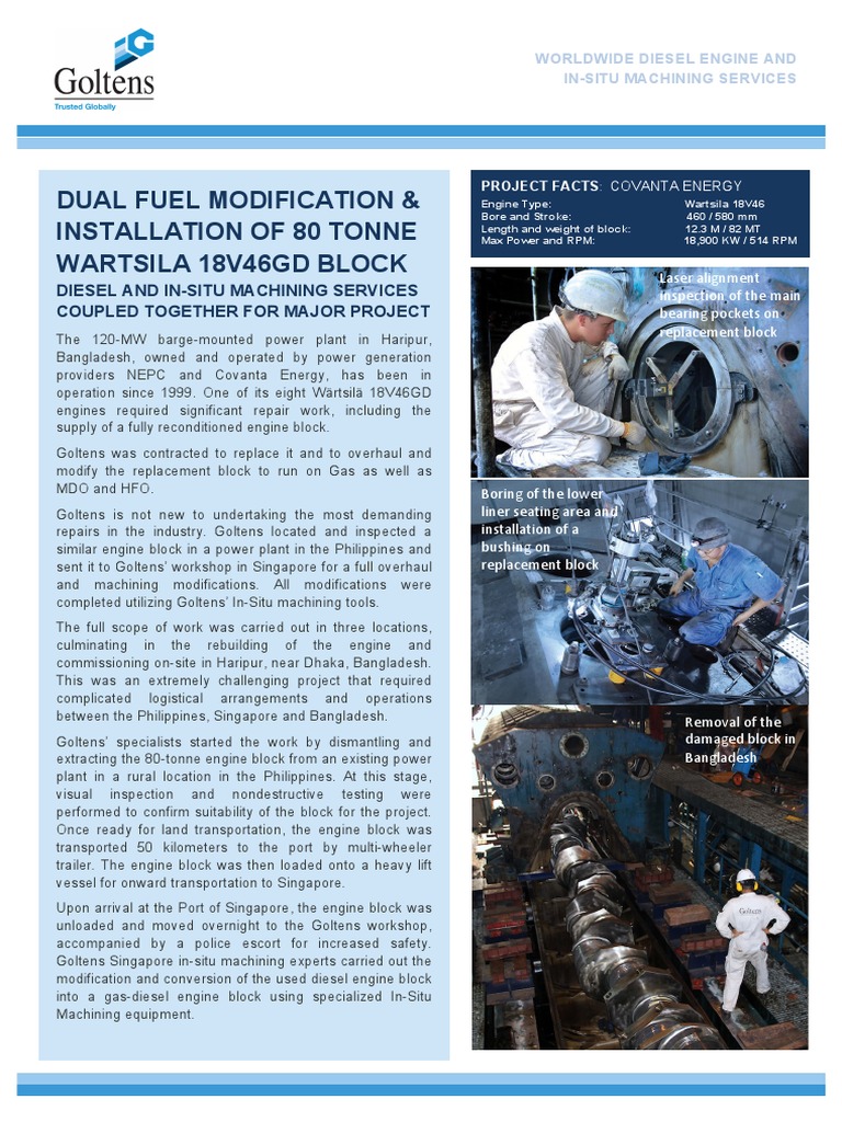 Dual Fuel Modifications of Wartsila 18 V46 Block | PDF | Engines ...