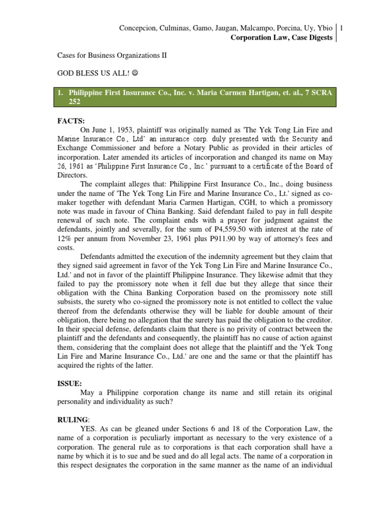 Corporation Law Case Digests Compilation | PDF | Estoppel | Corporations