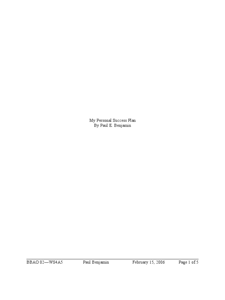 My Personal Success Plan by Paul E. Benjamin | Download Free PDF | Goal ...