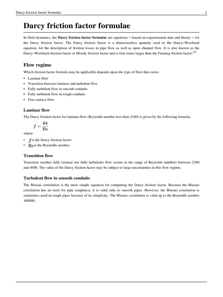 Darcy Friction Factor Formulae | PDF | Plumbing | Chemical Engineering