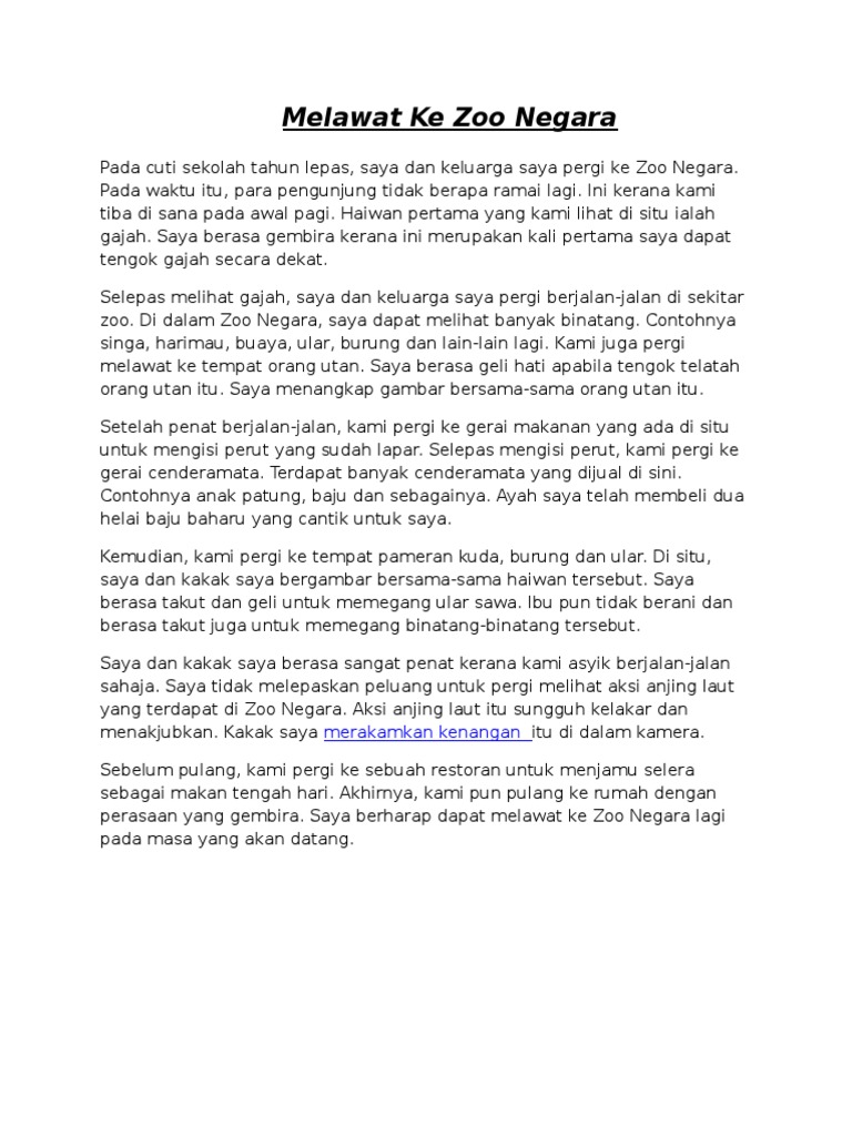 Melawat Ke Zoo Negara | PDF