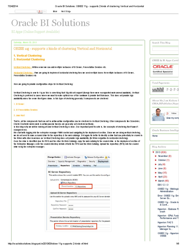 Oracle BI Solutions - OBIEE 11g - Supports 2 Kinds of Clustering Vertical and Horizontal | PDF ...