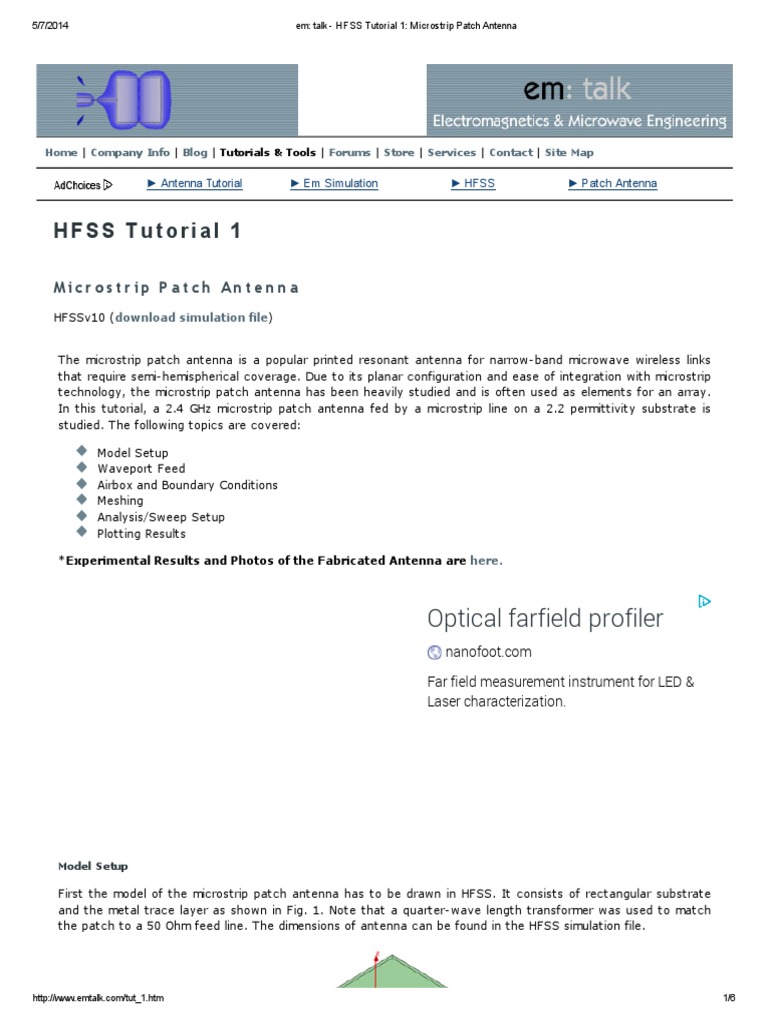 Em - Talk - HFSS Tutorial 1 - Microstrip Patch Antenna | PDF | Antenna (Radio) | Radio