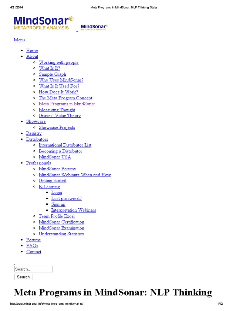 Meta Programs in MindSonar - NLP Thinking Styles | PDF | Perception ...