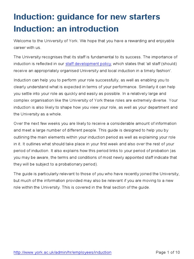 Induction Guidance For New Starters | PDF | Inductive Reasoning ...