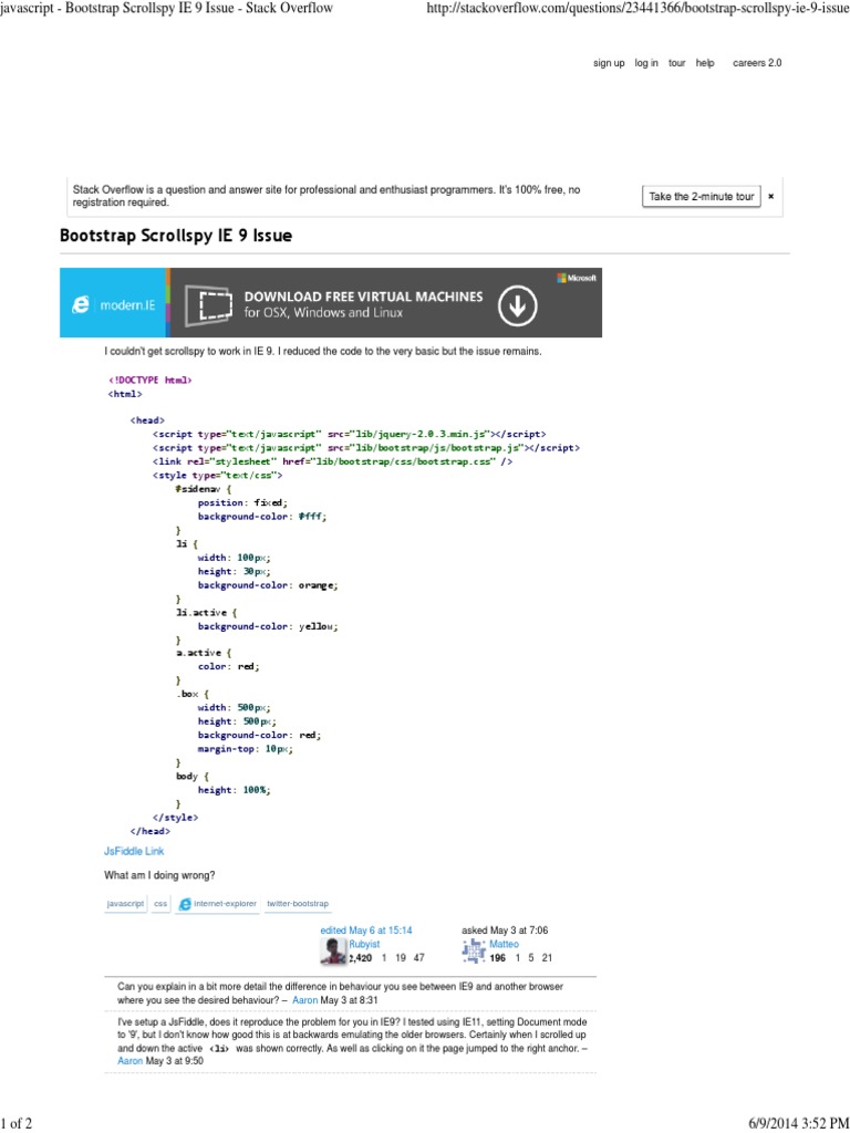 Javascript Bootstrap Scrollspy Ie 9 Issue Stack Overflow Pdf Bootstrap Front End