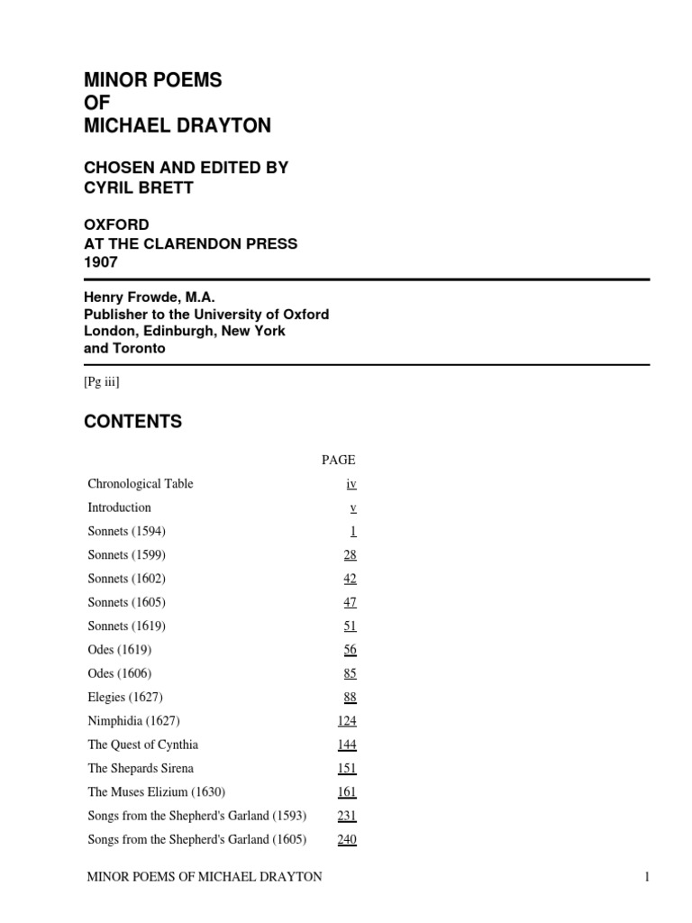 Minor Poems of Michael Drayton by Drayton, Michael, 1563-1631 | PDF ...