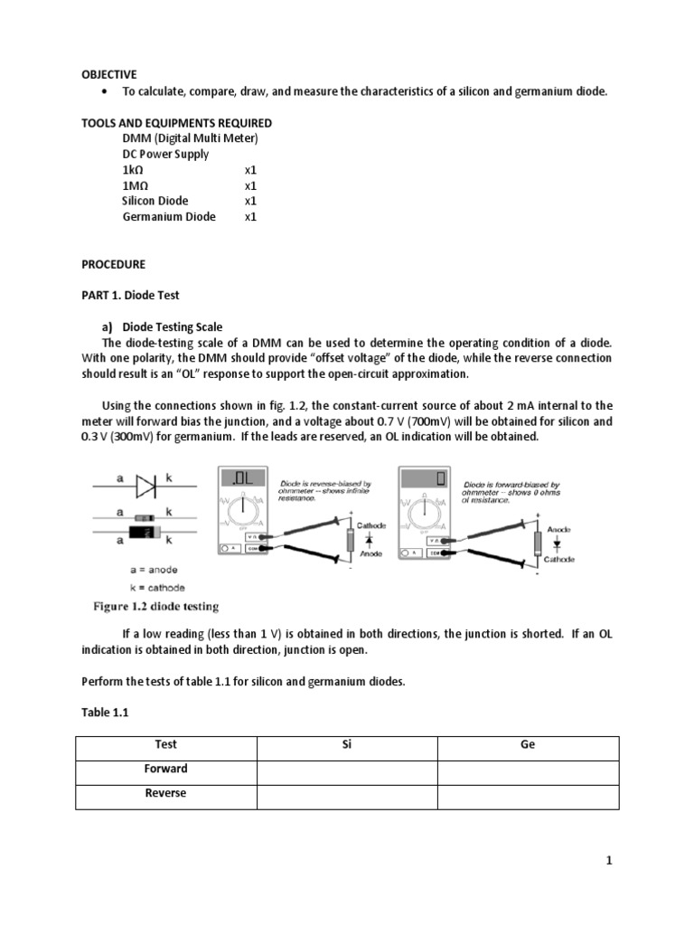Experiment No. 1 - Electronics | PDF | Diode | Electrical Resistance ...