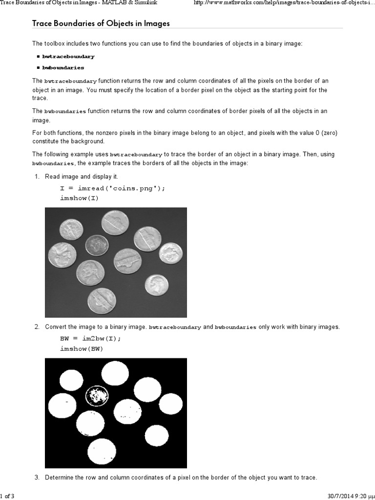 Trace Boundaries of Objects in Images - MATLAB | PDF | Matlab ...