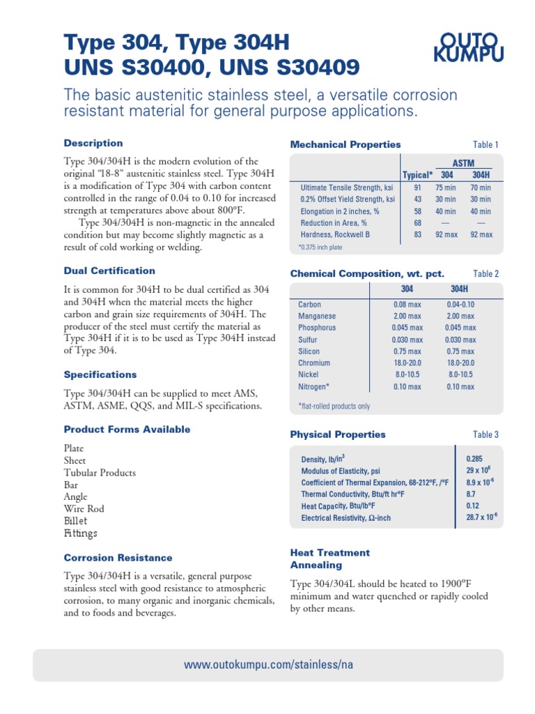 304 304h Data Sheet | PDF | Annealing (Metallurgy) | Steel