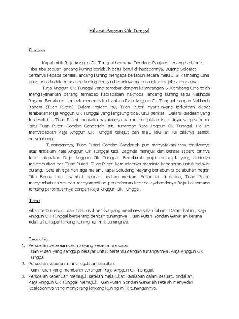 Hikayat Anggun Cik Tunggal | PDF