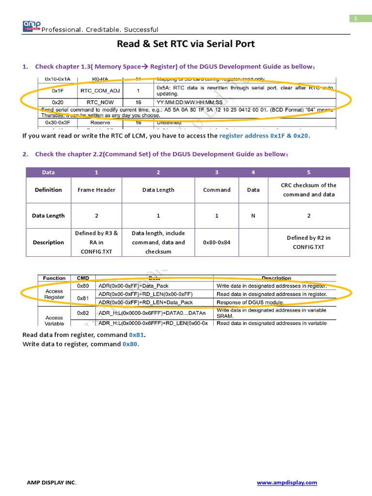 Read & Set RTC Via Serial Port: 1. Check Chapter 1.3 (Memory Space ...