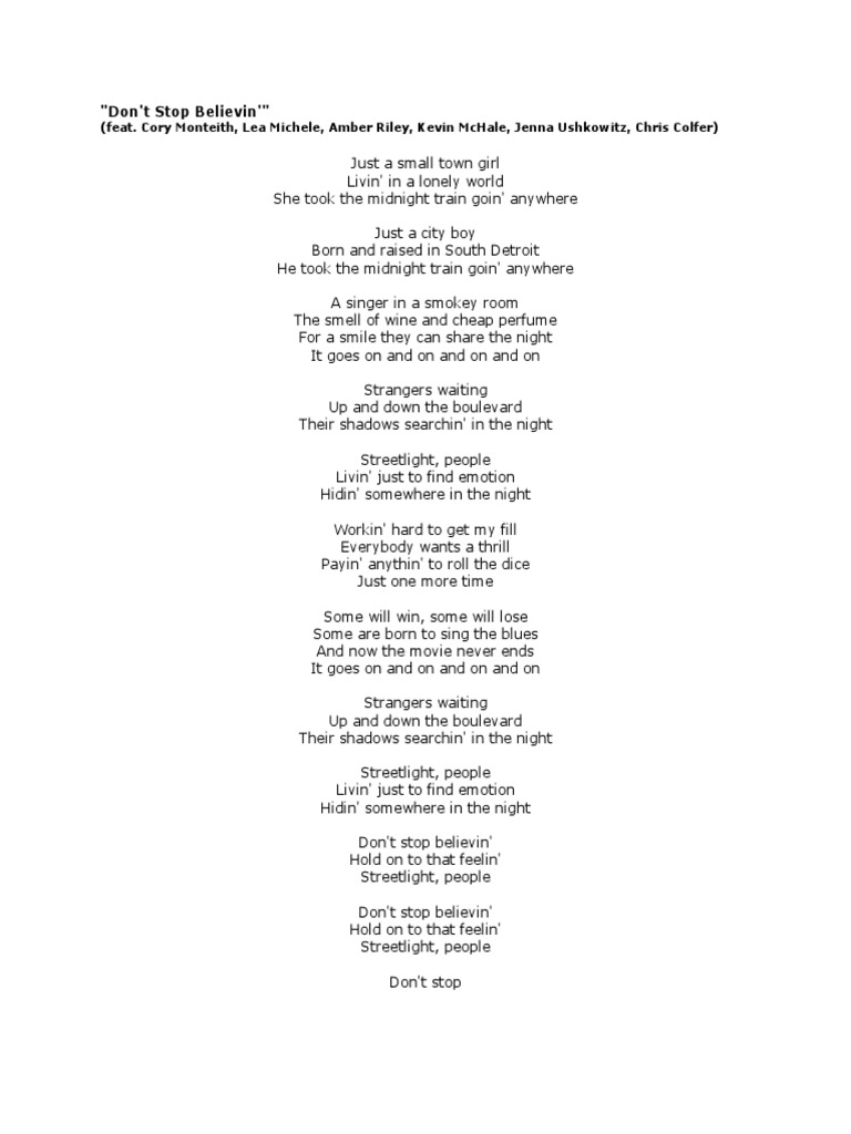 "Don'T Stop Believin'": (Feat. Cory Monteith, Lea Michele, Amber Riley ...