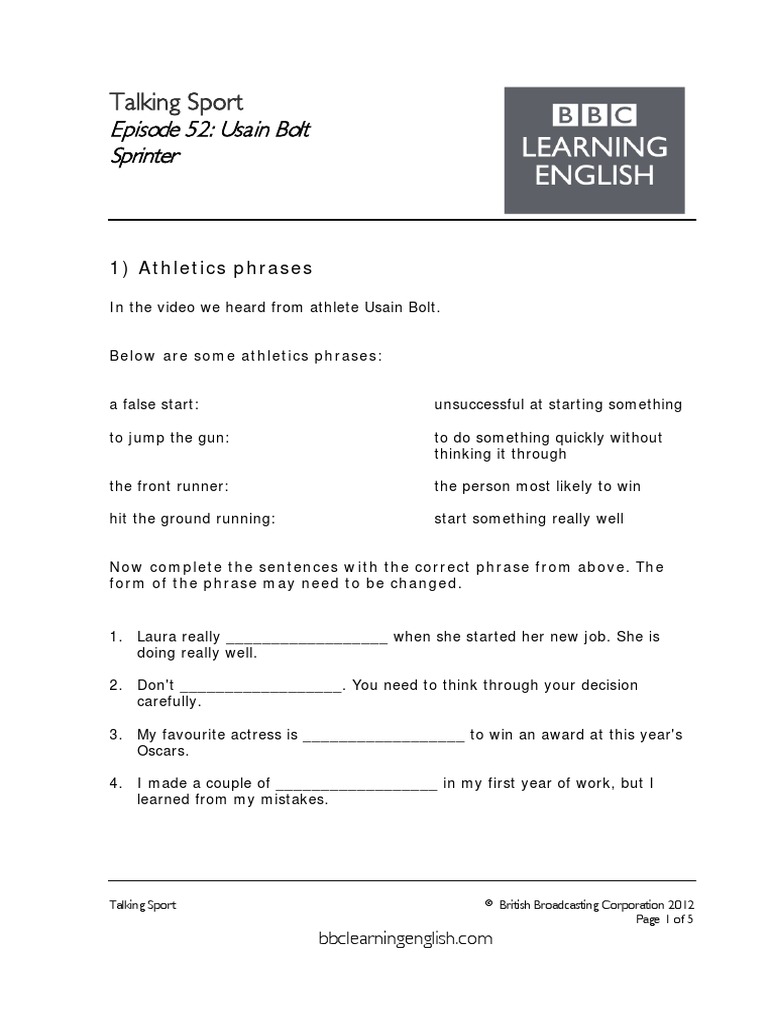 BBC Ts WK 52 Usain Bolt Worksheet | PDF | Sports | Leisure