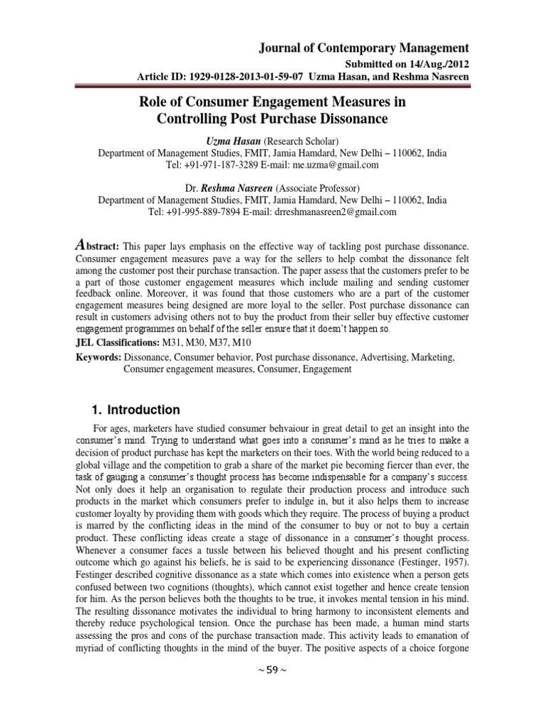 Role of Consumer Engagement Measures in Controlling Post Purchase ...