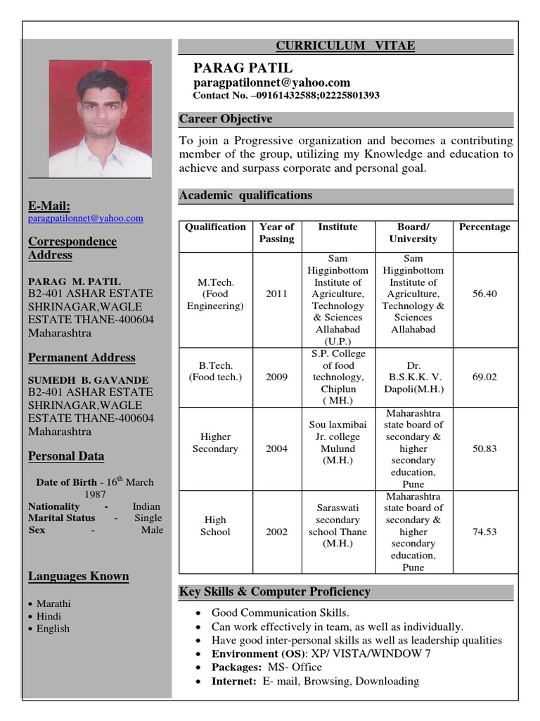 Parag CV | PDF | Science | Science And Technology