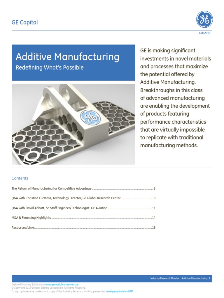 2013 - GE Capital - Additive - Manufacturing - Fall - 2013 | PDF | 3 D ...
