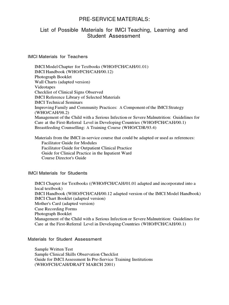 IMCI Teaching and Assessment Materials Guide | PDF