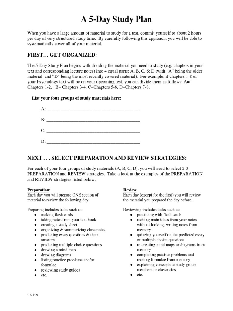 5-Day Study Plan for Students | PDF | Human Resource Management ...