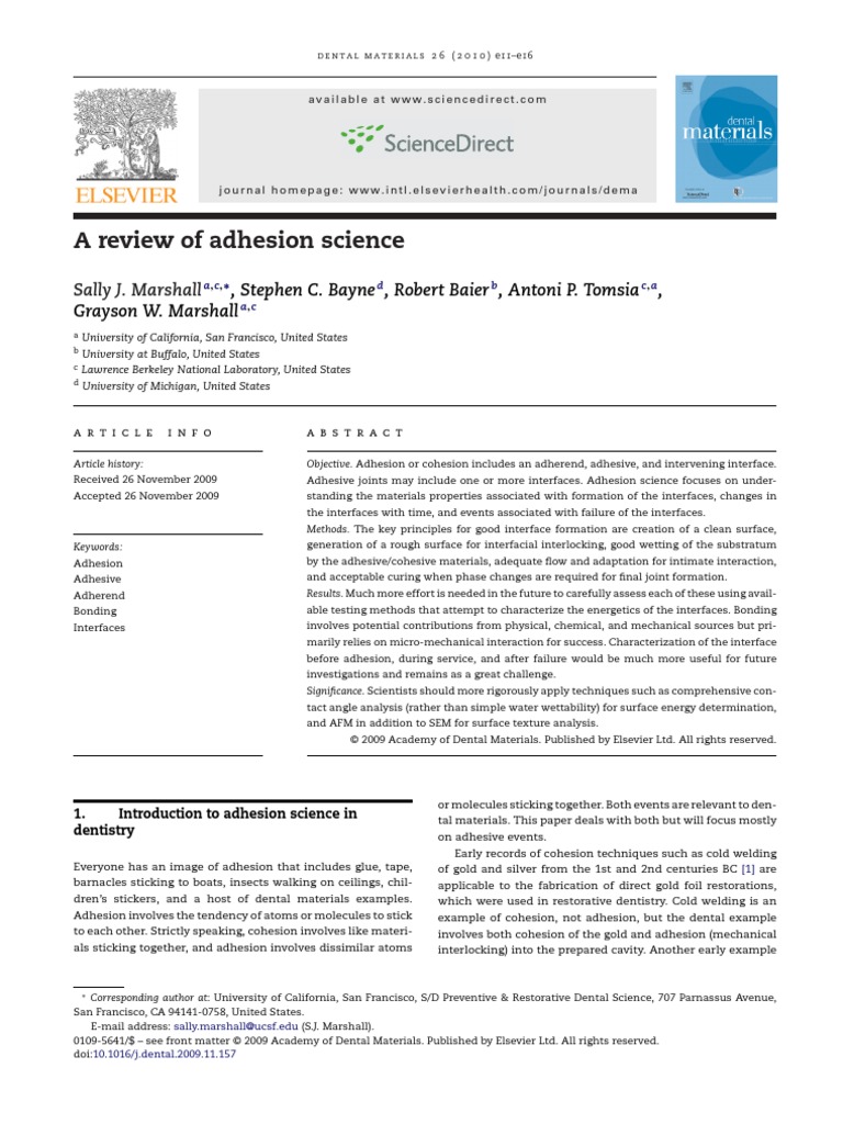 A Review of Adhesion Science (Sally J. Marshall) | PDF