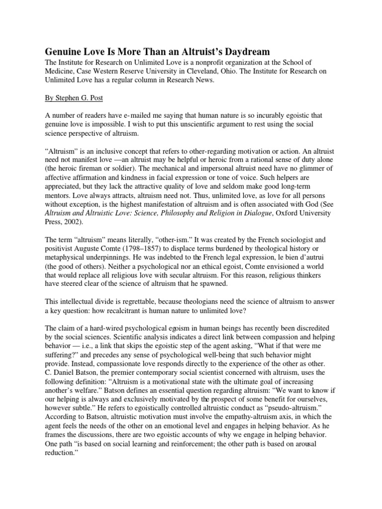 Altruism - Genuine Love Is More Than An Altruists Daydream | PDF ...